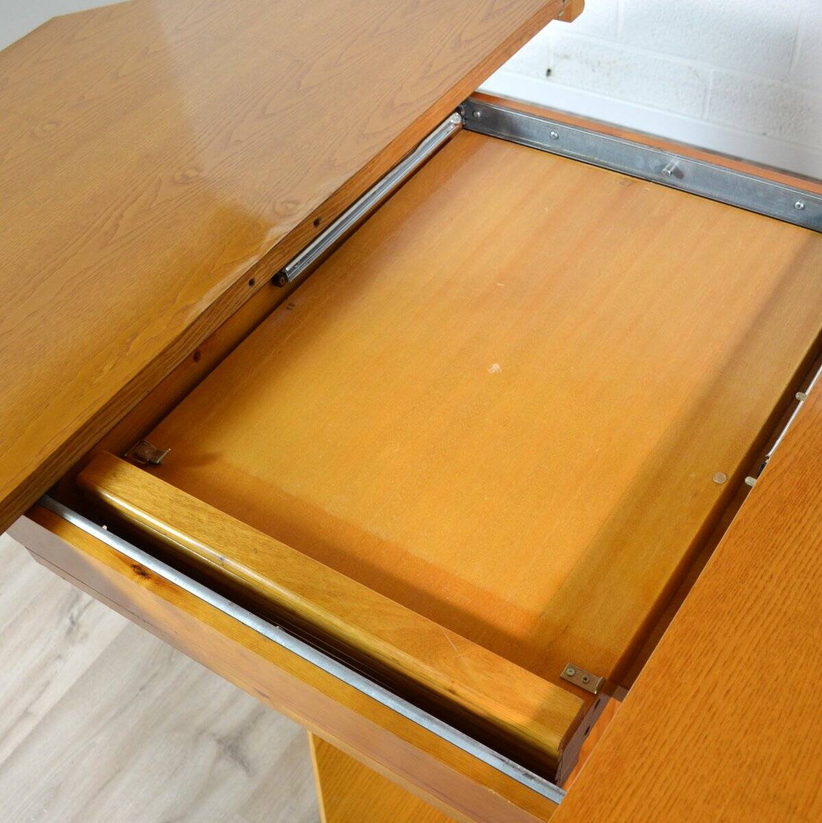 Octagonal dining table with wooden and bamboo extension 1980s | Selency