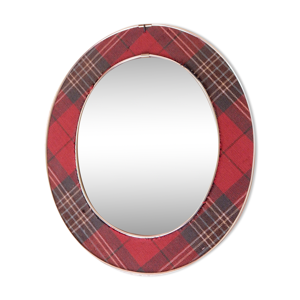 Miroir ovale encadrement tartan écossais rouge et vert | Selency