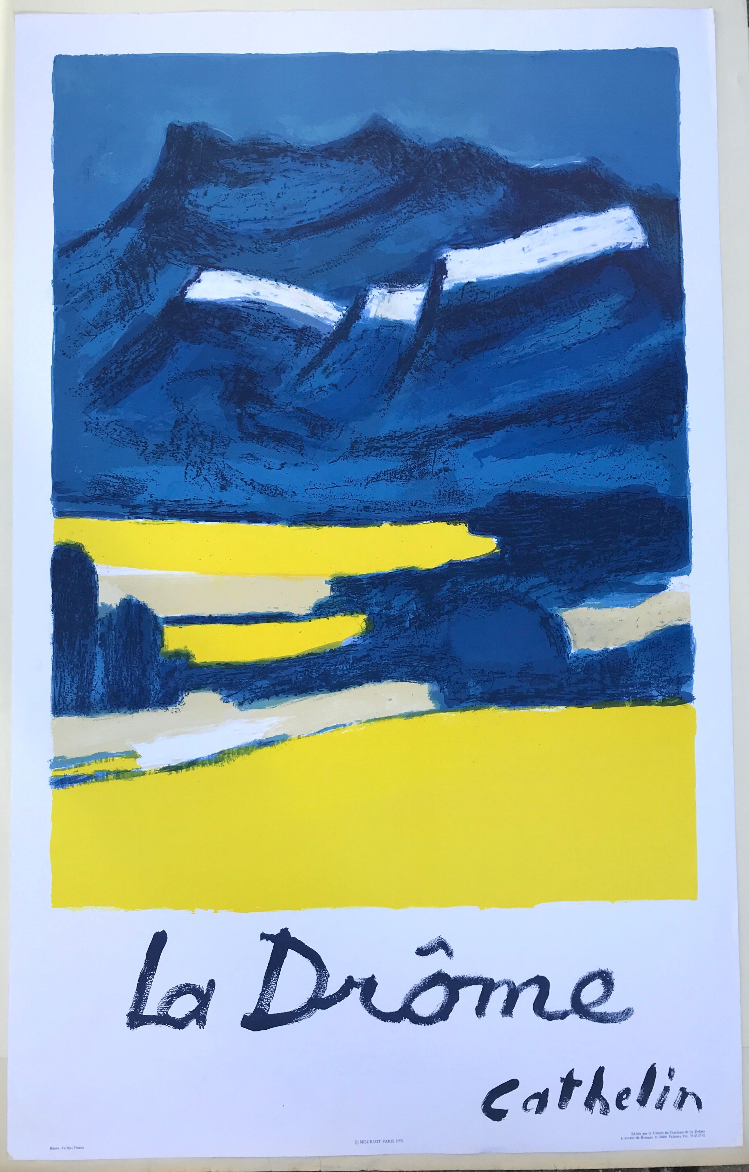 Affiche originale lithographiée de Bernard Cathelin, Hommage à la Drôme ...