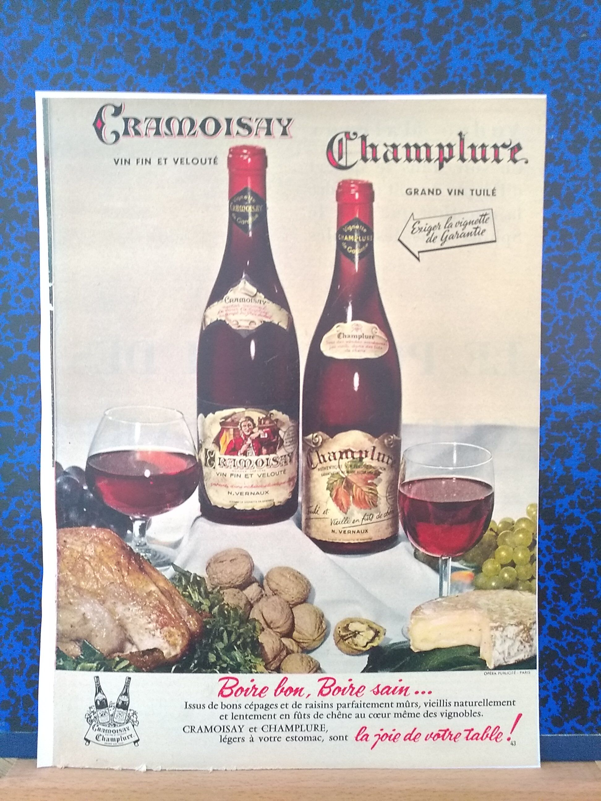 Publicité papier sur le vin Cramoisay et Champlure issue d'une revue d ...