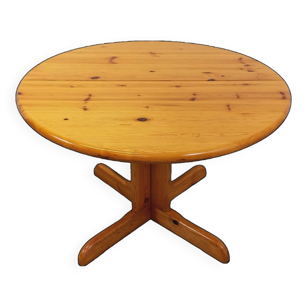 Vintage round pine table from the 60s and 70s with extensions | Selency