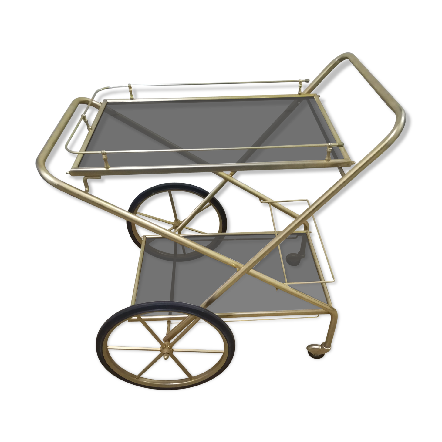 Desserte pliable en laiton et verres fumés vintage | Selency