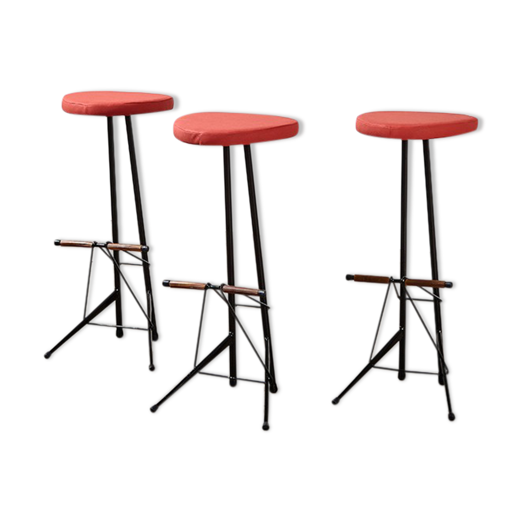 Ensemble de 3 tabourets de bar par Willy van der Meeren pour Tubax Belgique 1950s | Selency