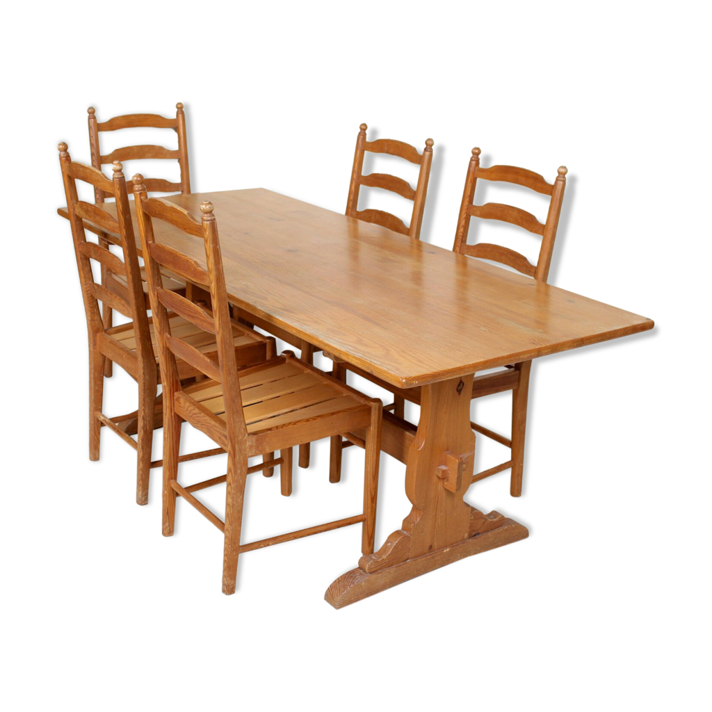 Table de salle à manger et 5 chaises de réfectoire vintage Ercol en pin ...