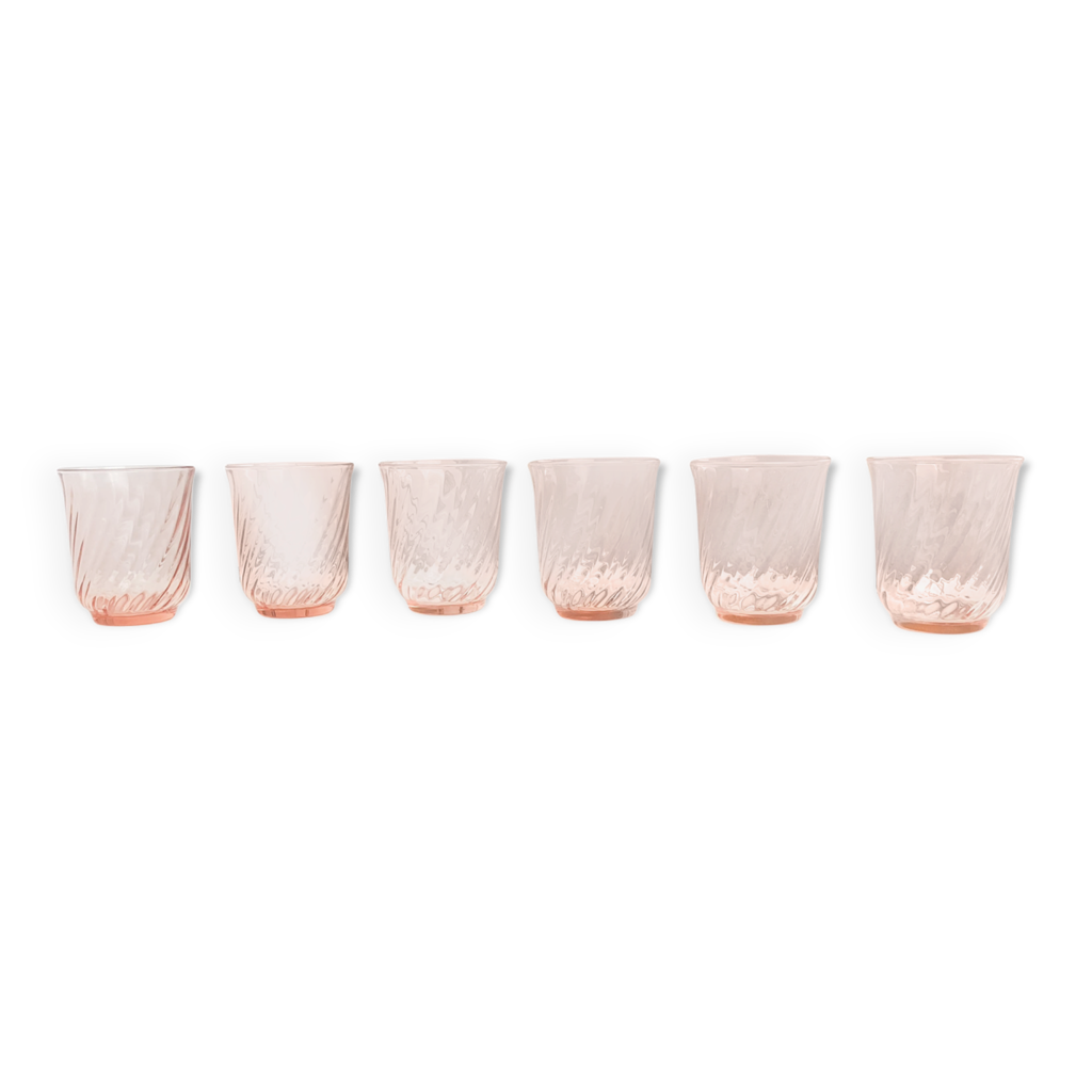Lot de 6 verres à thé ou eau en verre rose à dépression vintage ...