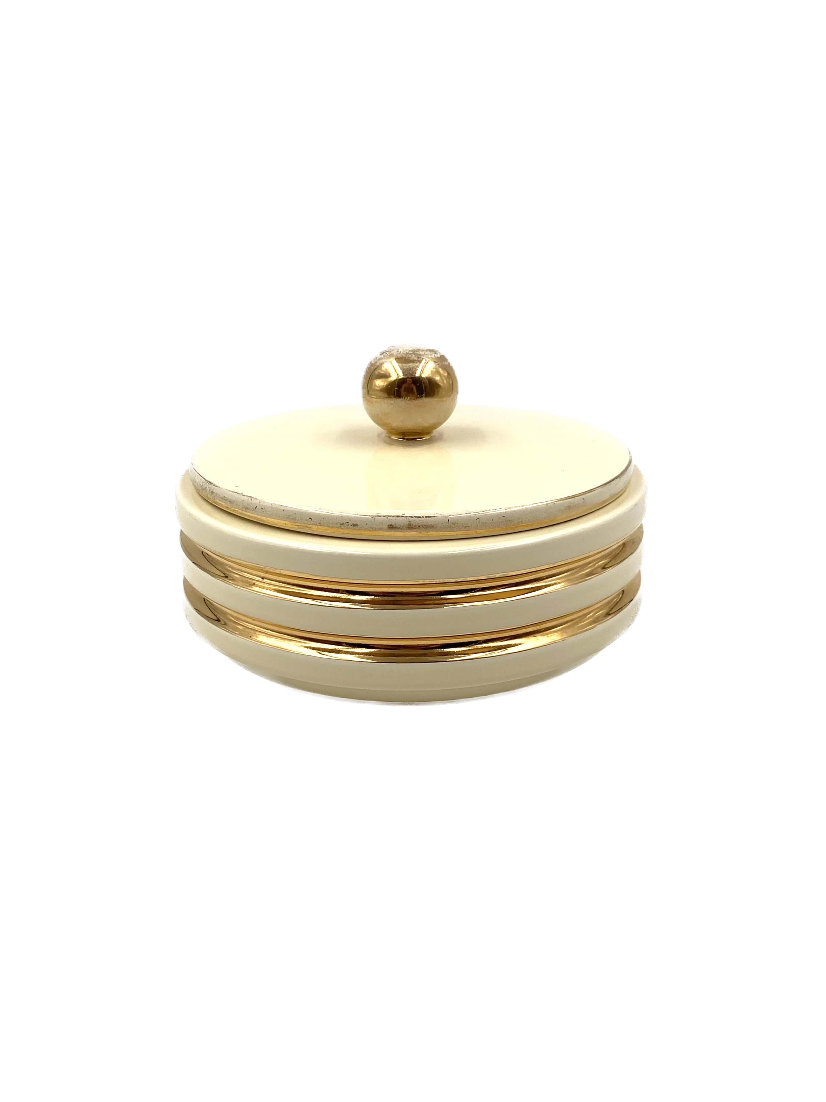 Jean Robj, Art Deco white and gold ceramic box, Robj Paris, France ...