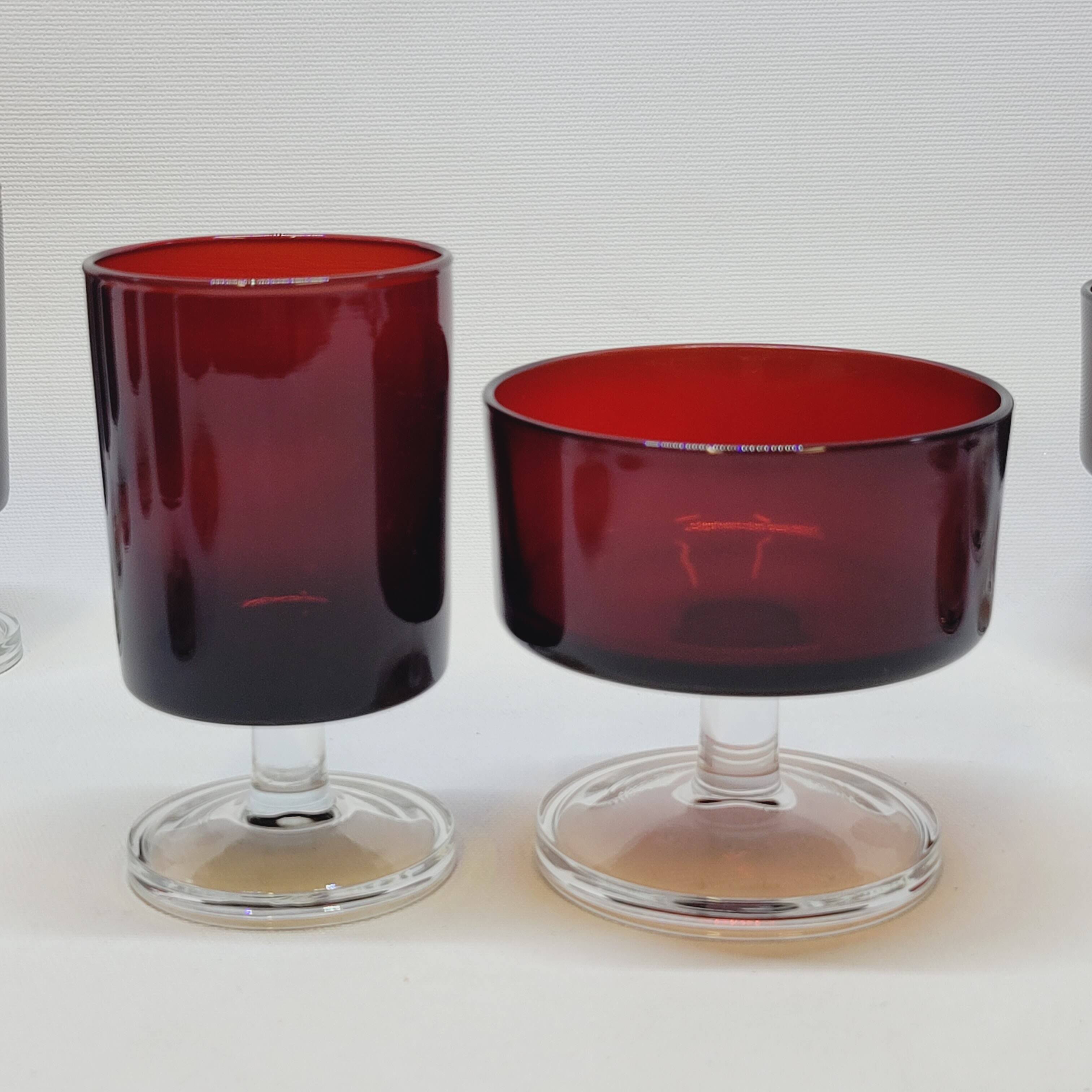 6 verres a vin + 6 coupes à champagne en verre rouge vintage luminarc ...