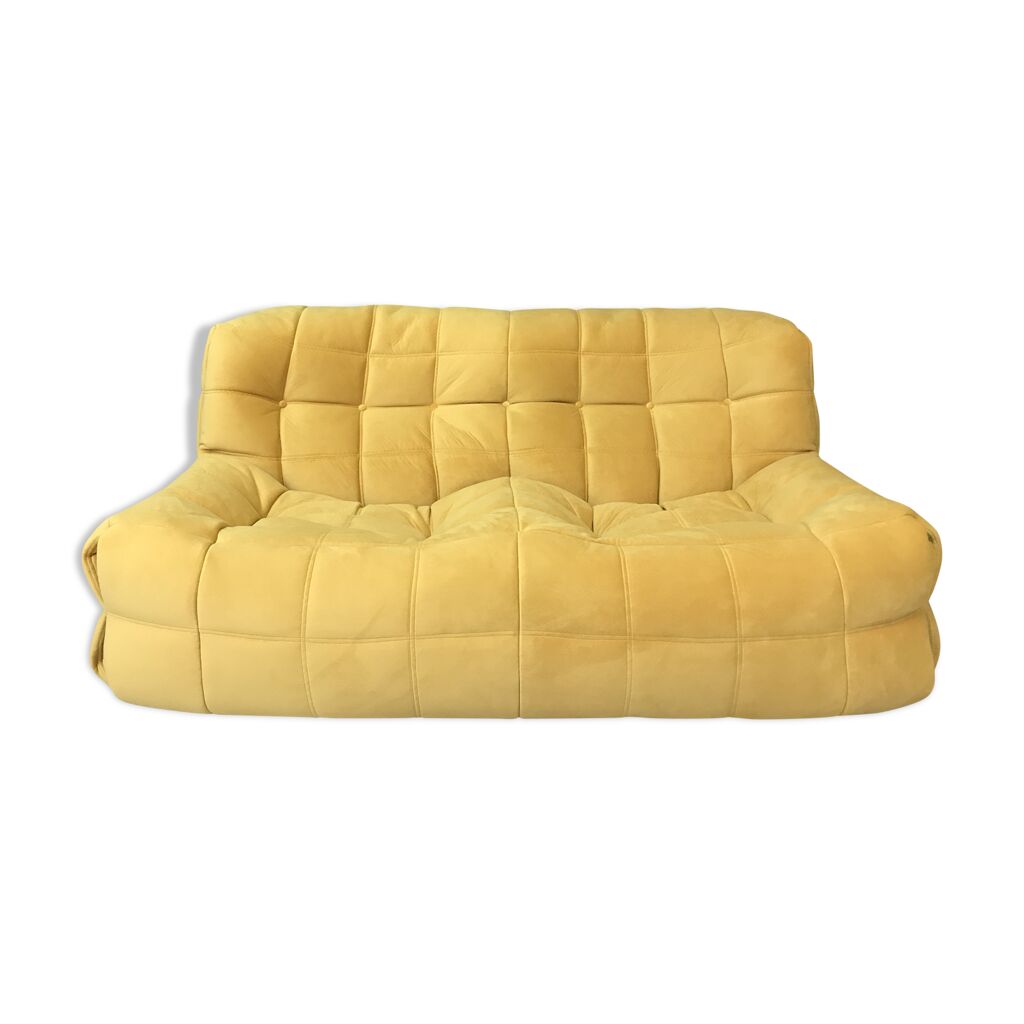 Vintage retro yellow 2-seater sofa Kashima ed. Ligne Roset 1980s | Selency