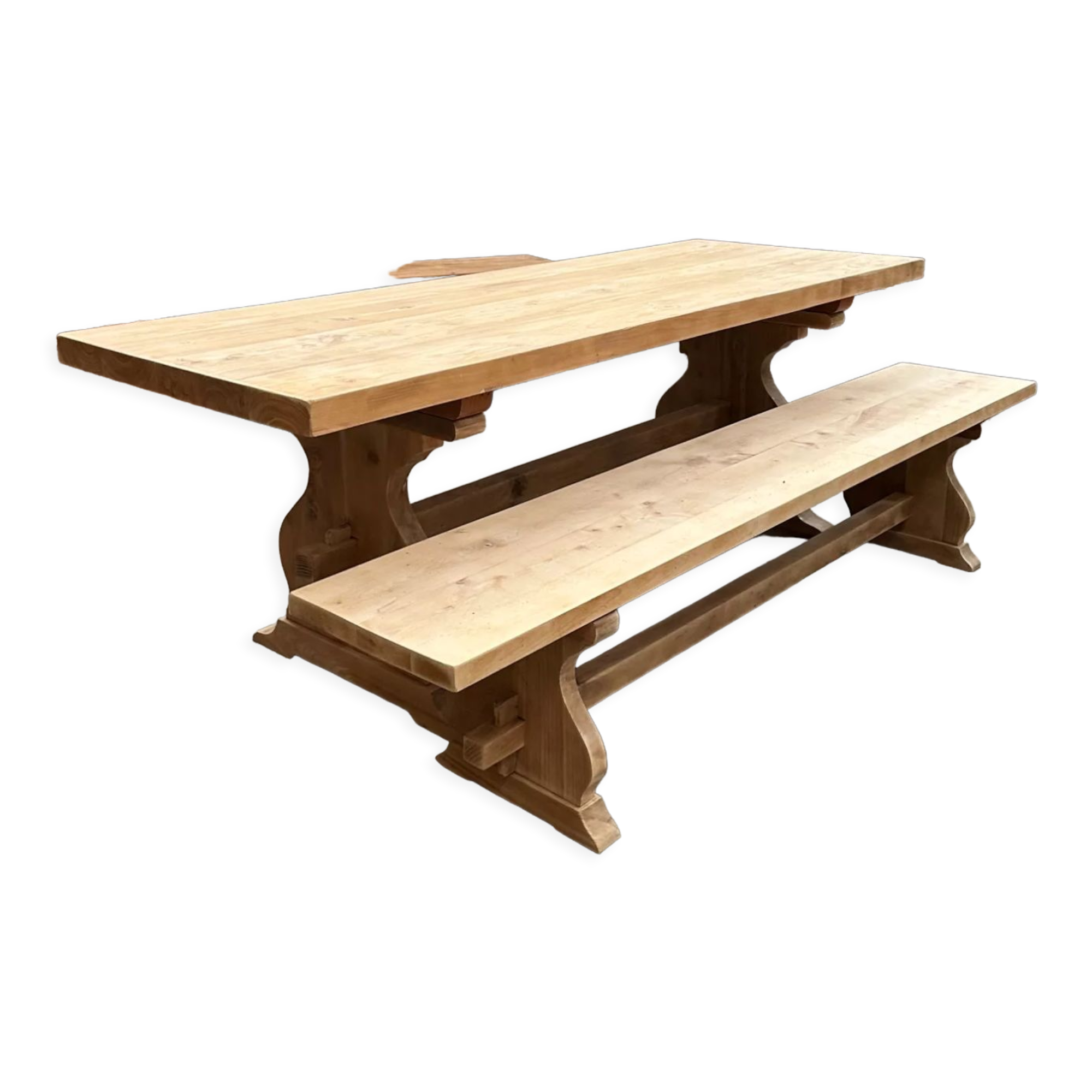 Table de style monastère en orme et son banc | Selency
