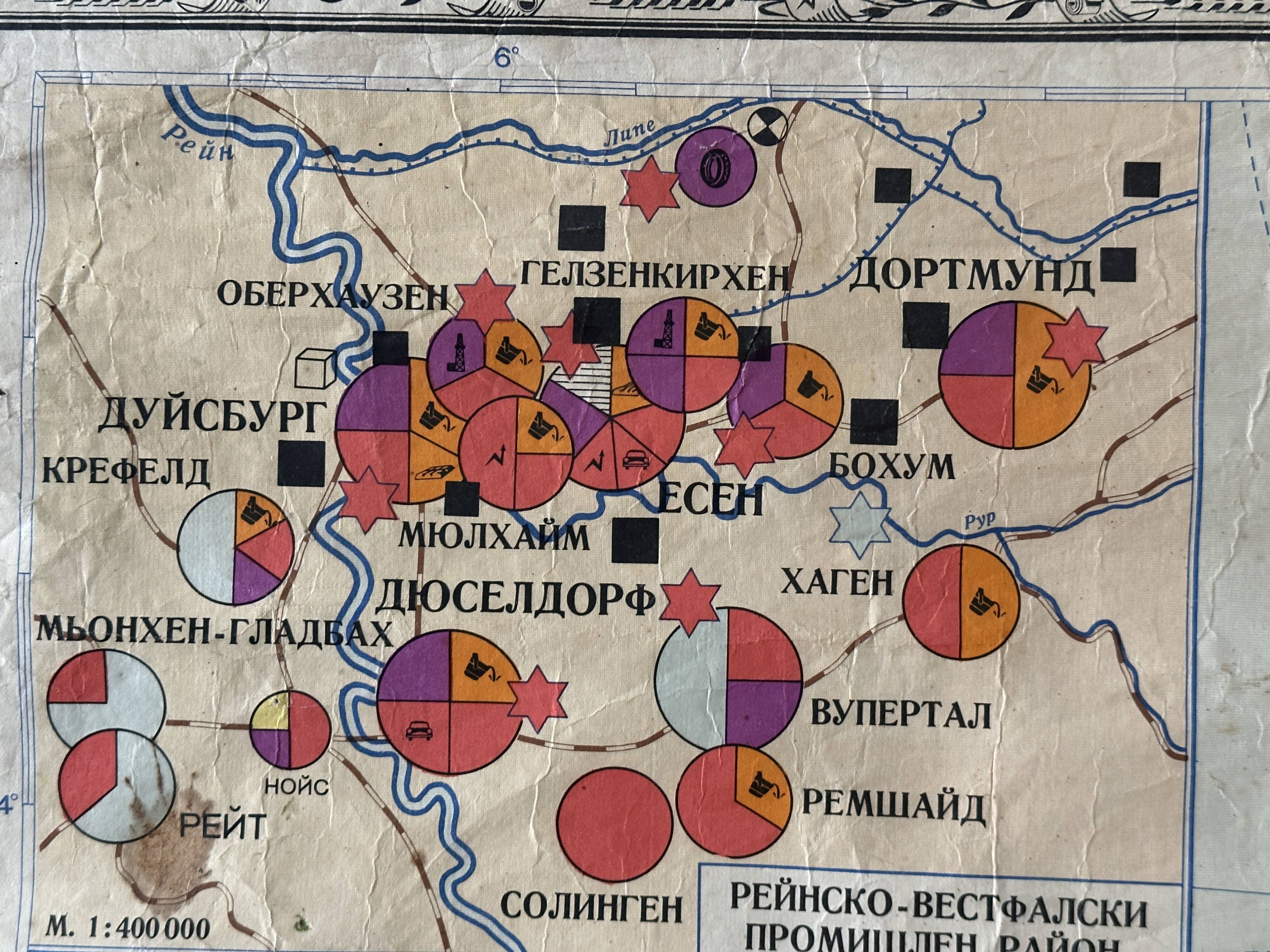 Cold war map of ddr east germany and west germany map 1963 linen school ...