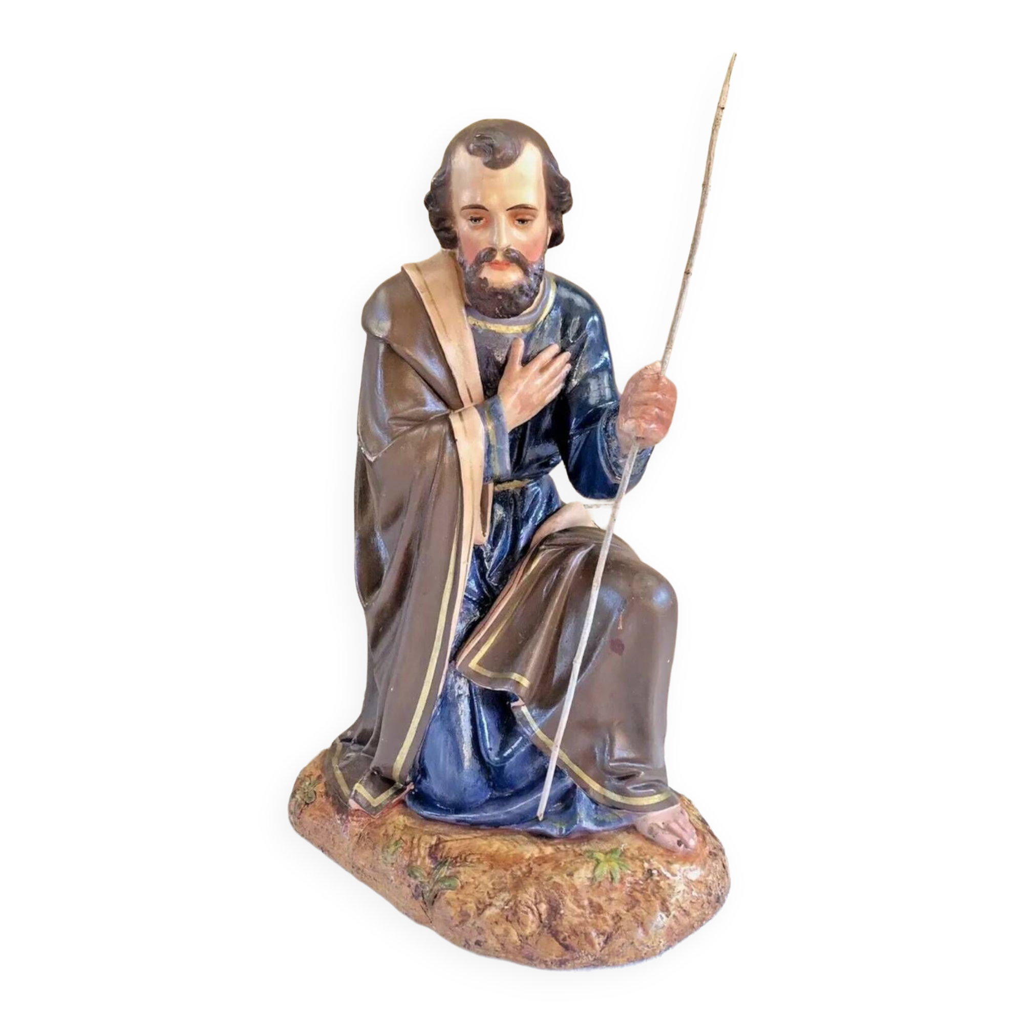 Grand santon 45 cm plâtre Saint Joseph statue XIX église crèche | Selency