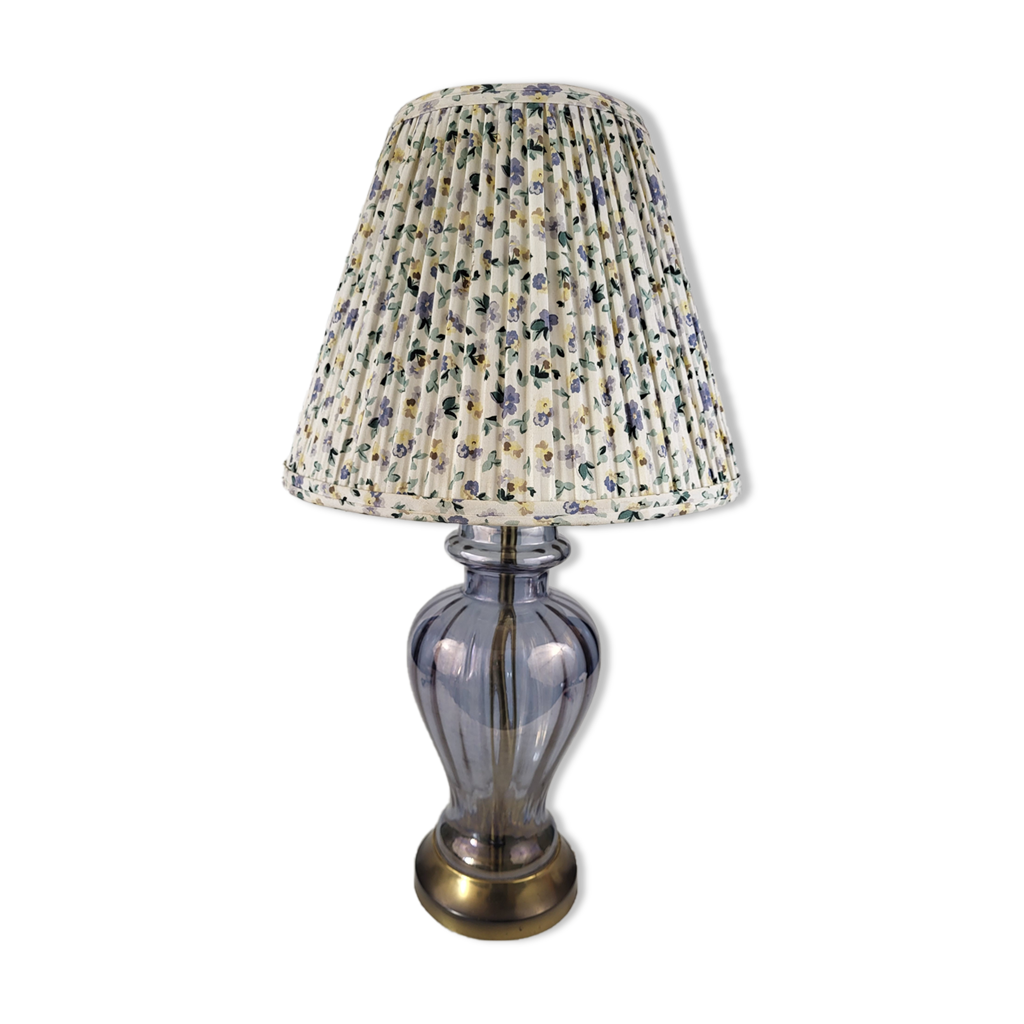 Lampe en verre, abat jour Laura Ashley | Selency