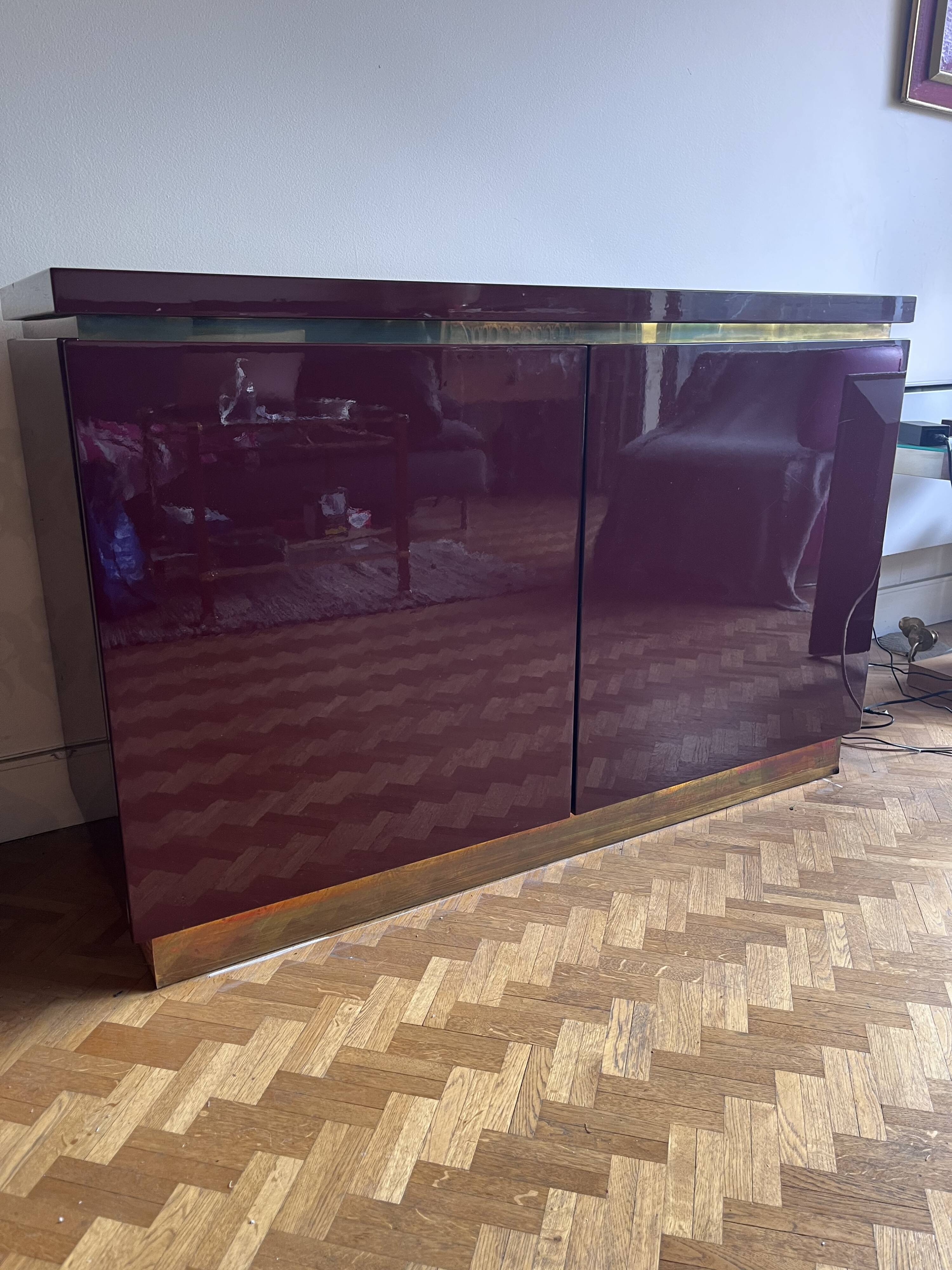 Petit Buffet 2 portes Jean Claude Mahey laqué Bordeaux signé design ...