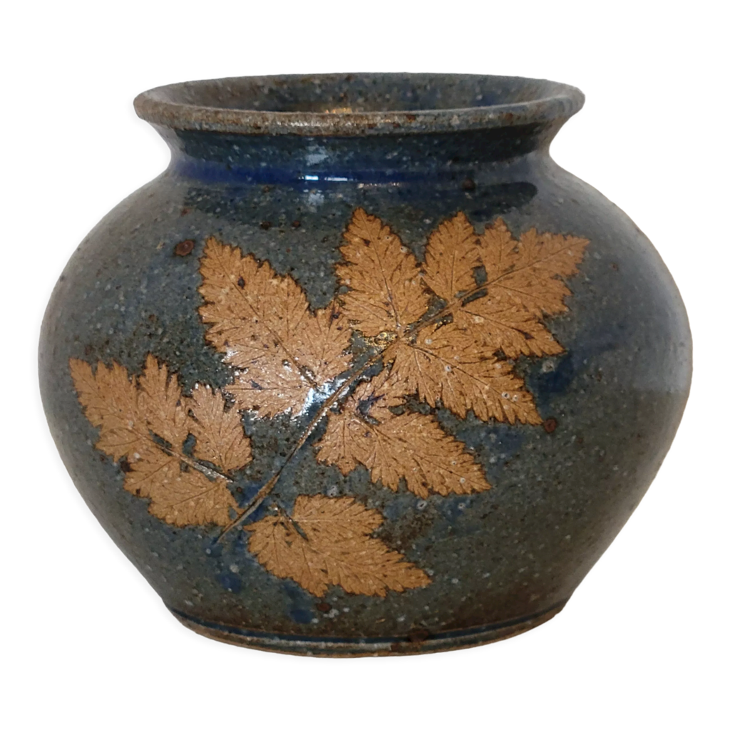 Vase en grés à décor de feuille de chêne, céramique par Alain Blanchard ...