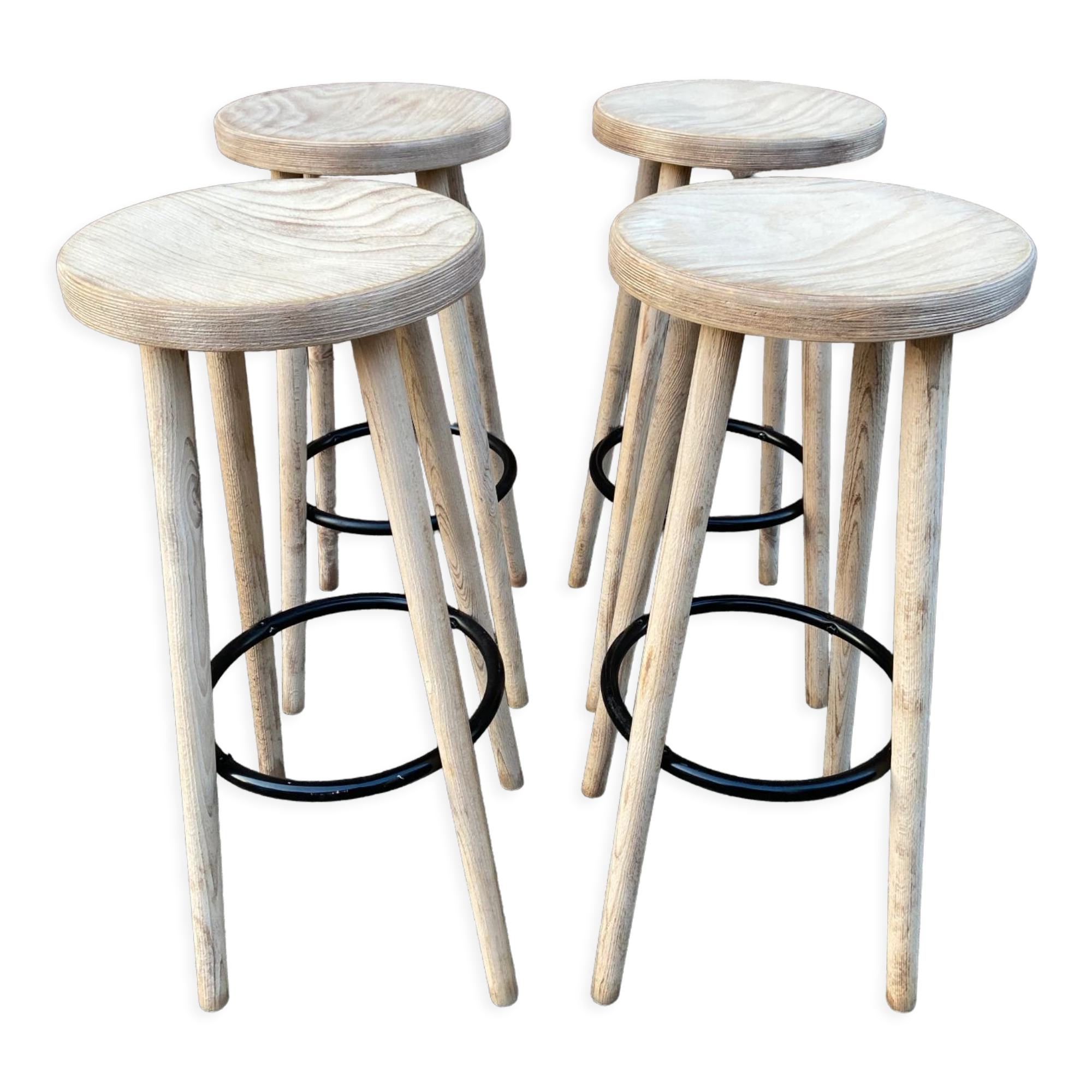 4 tabourets de bar vintage bois naturel | Selency