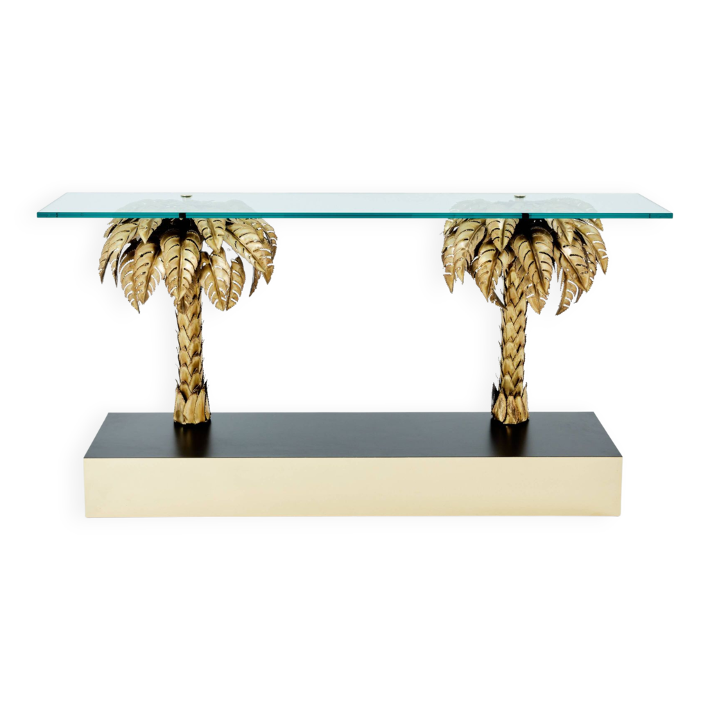 Grande console palmier laiton et verre | Selency