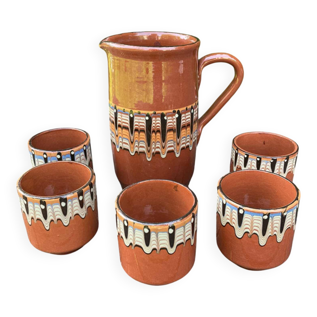 Ensemble pichet et 5 verres en céramique Troyan en grès Bulgare-Balkans ...
