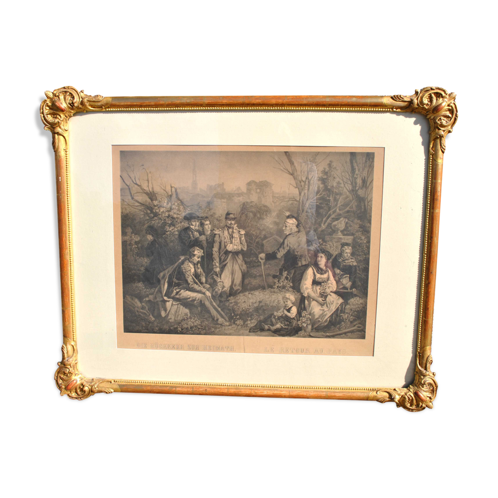 Gravure encadrée, Le retour au Pays, Alsace, par J.Hesse Guerre 1870 ...