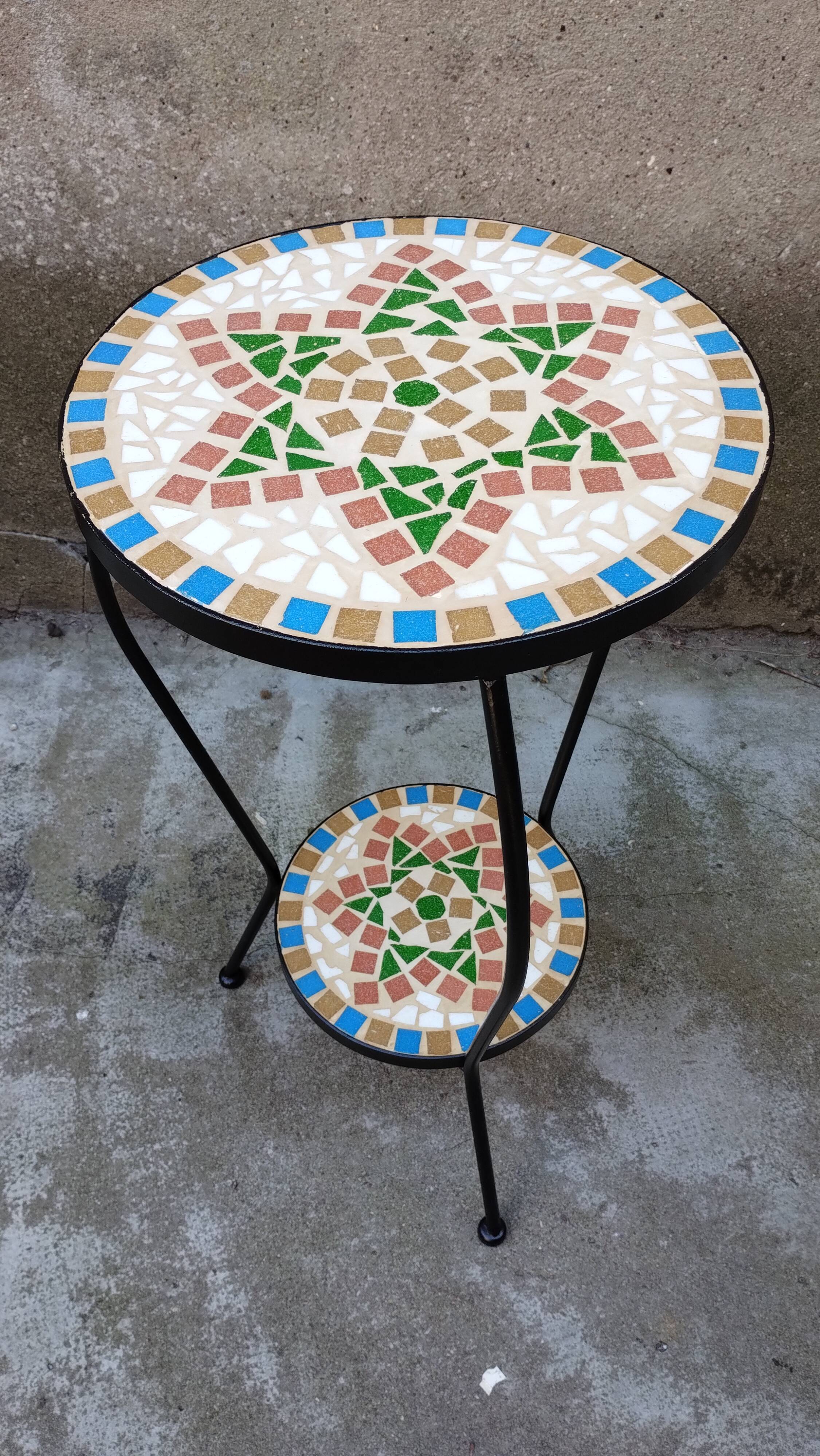 sellette à deux plateaux en fer forgé avec mosaïque | Selency