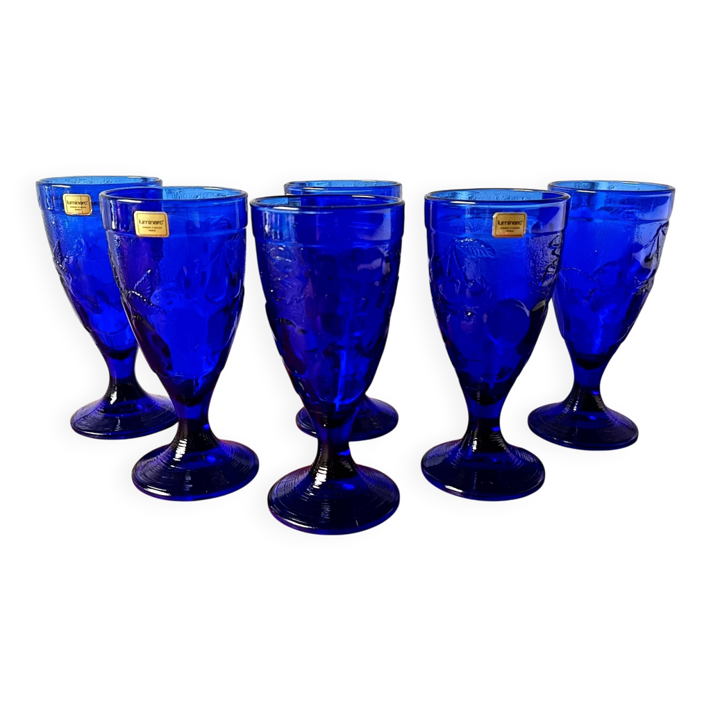 6 coupes à glace vintage Luminarc France bleu cobalt modèle "gourmande ...