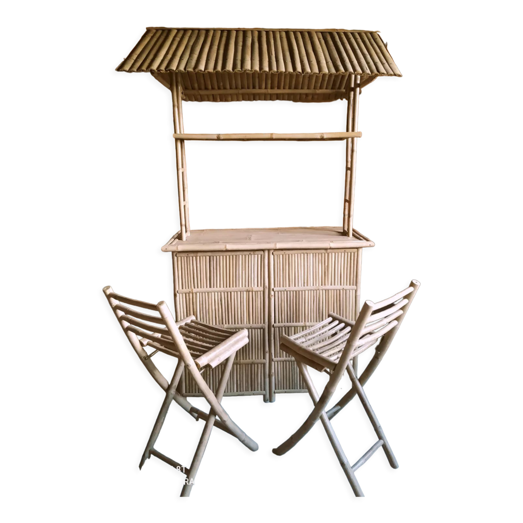 Ensemble bar en bambou avec ses deux tabourets | Selency