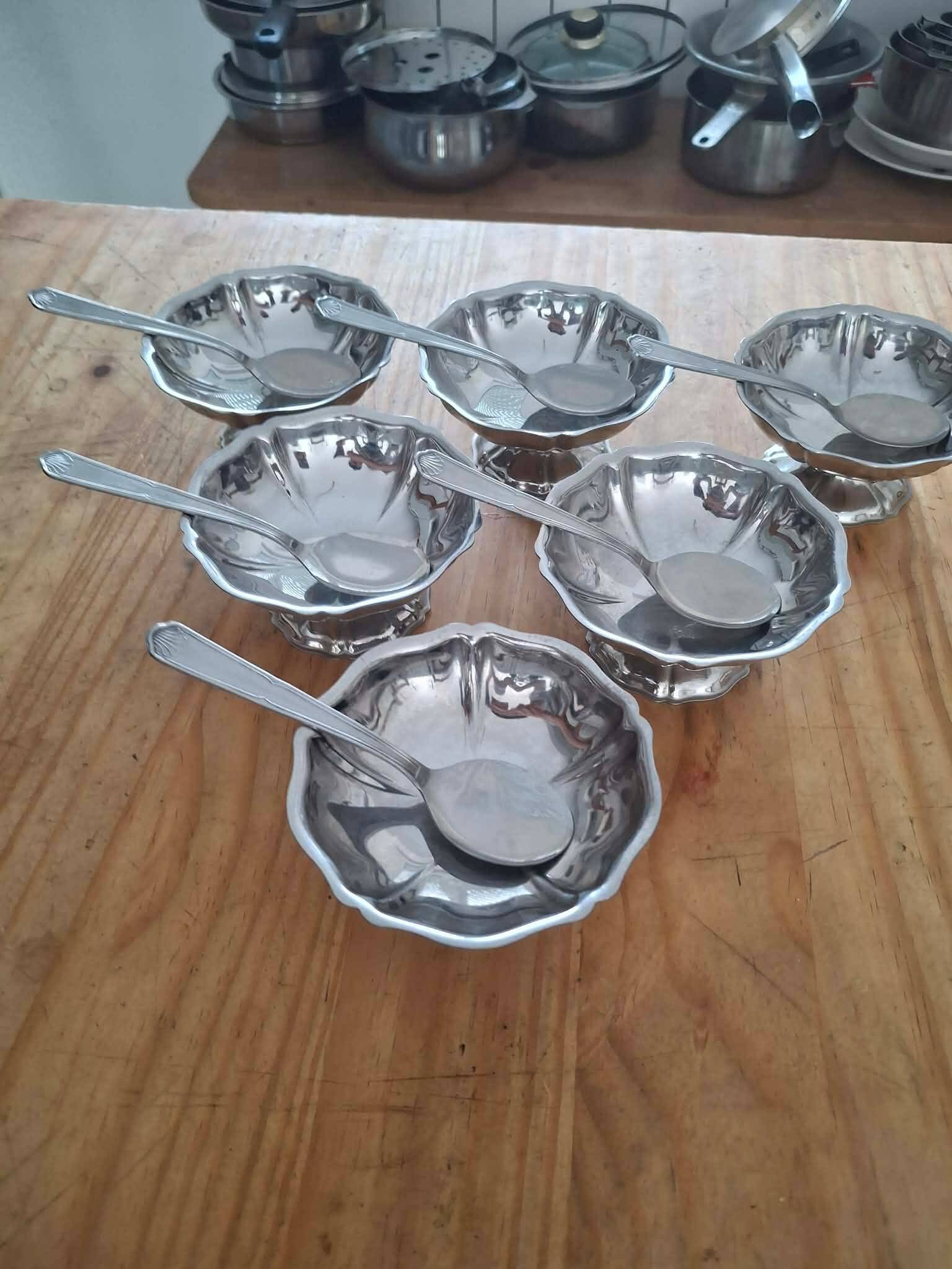 Lot de 6 coupes à glace en inox Guy Degrenne + 6 cuillères | Selency