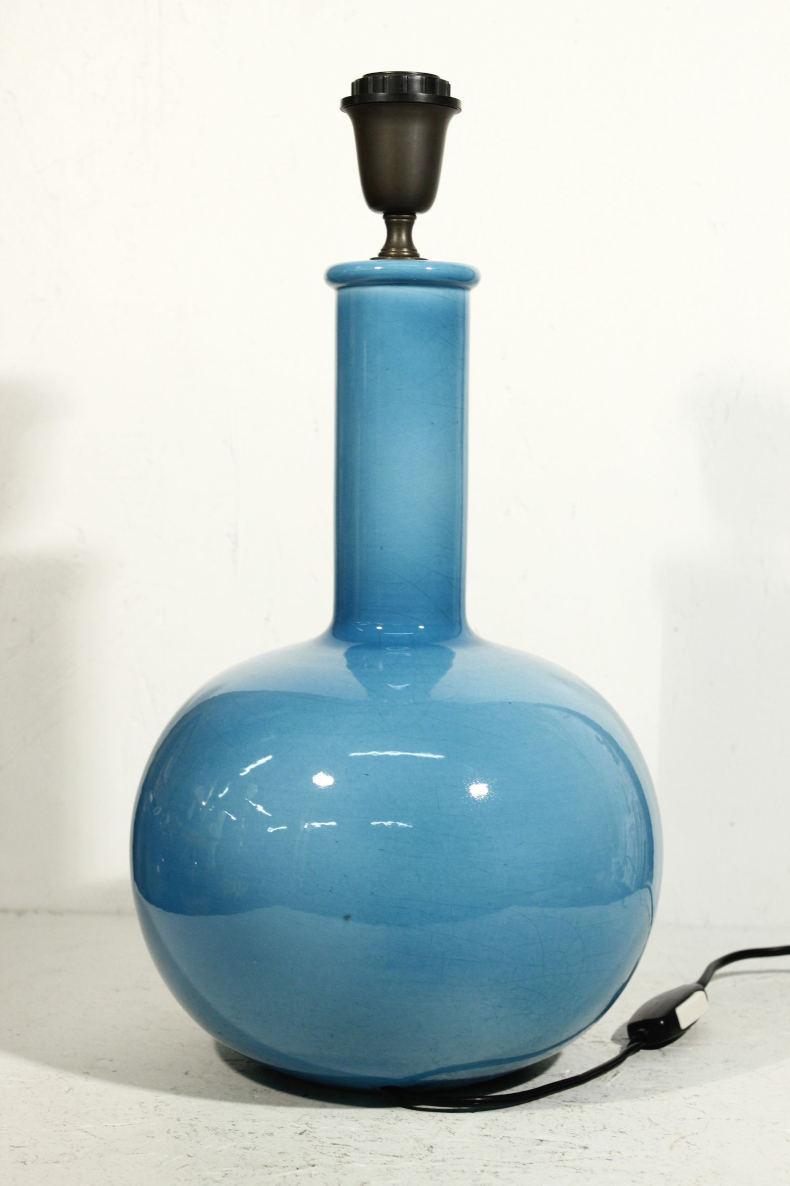 Pied de lampe en céramique bleu céruléen par Alvino Bagni, Italie 1960s ...