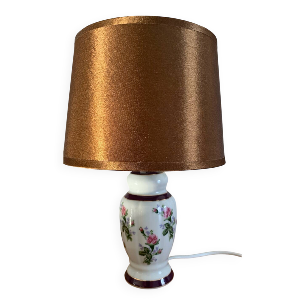 Lampe à poser en porcelaine fine, décor « roses » | Selency