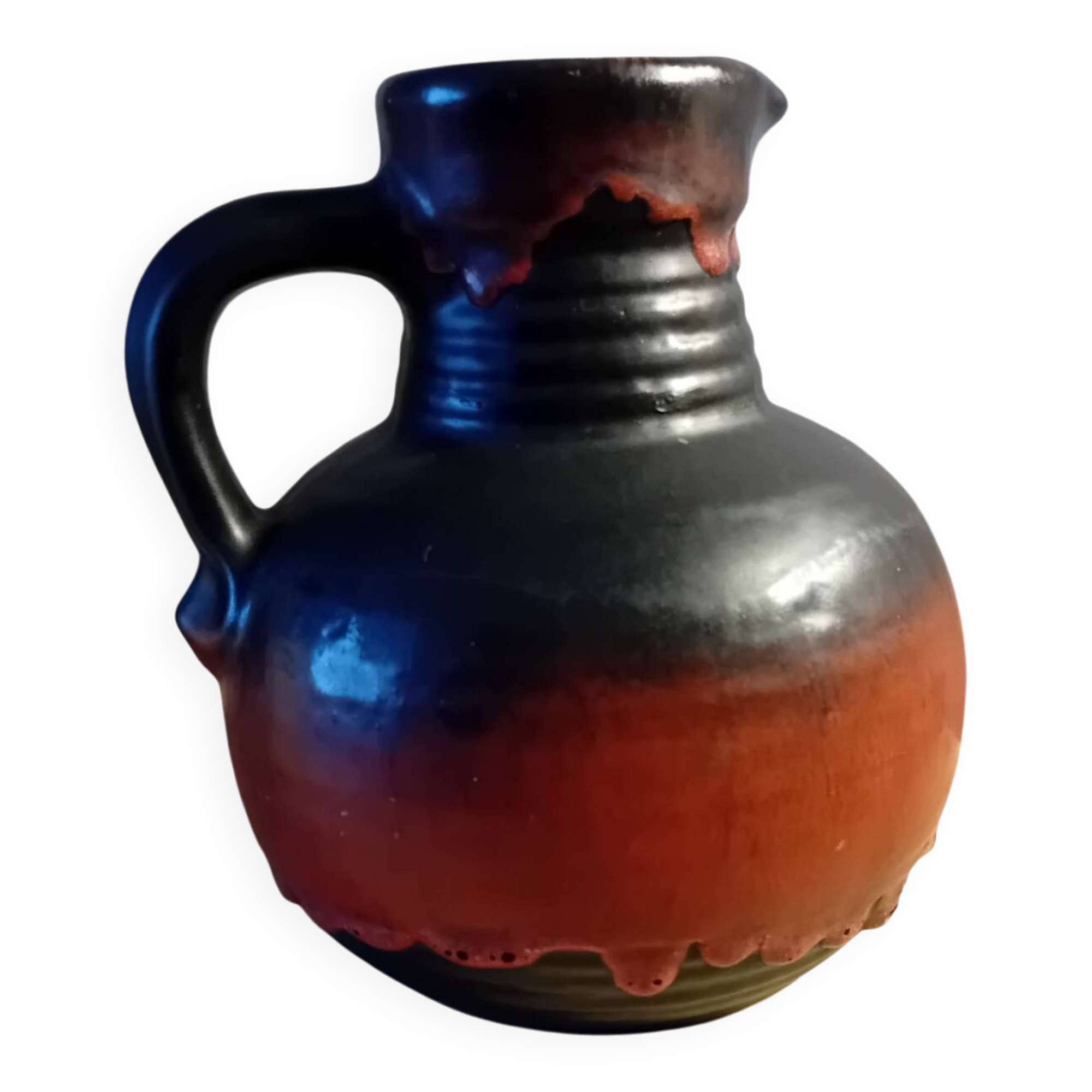 Vase, cruche en céramique West Germany Fat lava noir et rouge | Selency