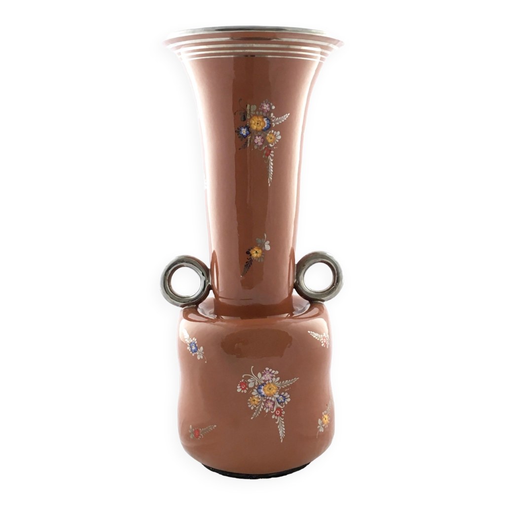 Vase Amphore Vintage Laqué Brun Laqué et Peint à la Main en Terre Cuite ...