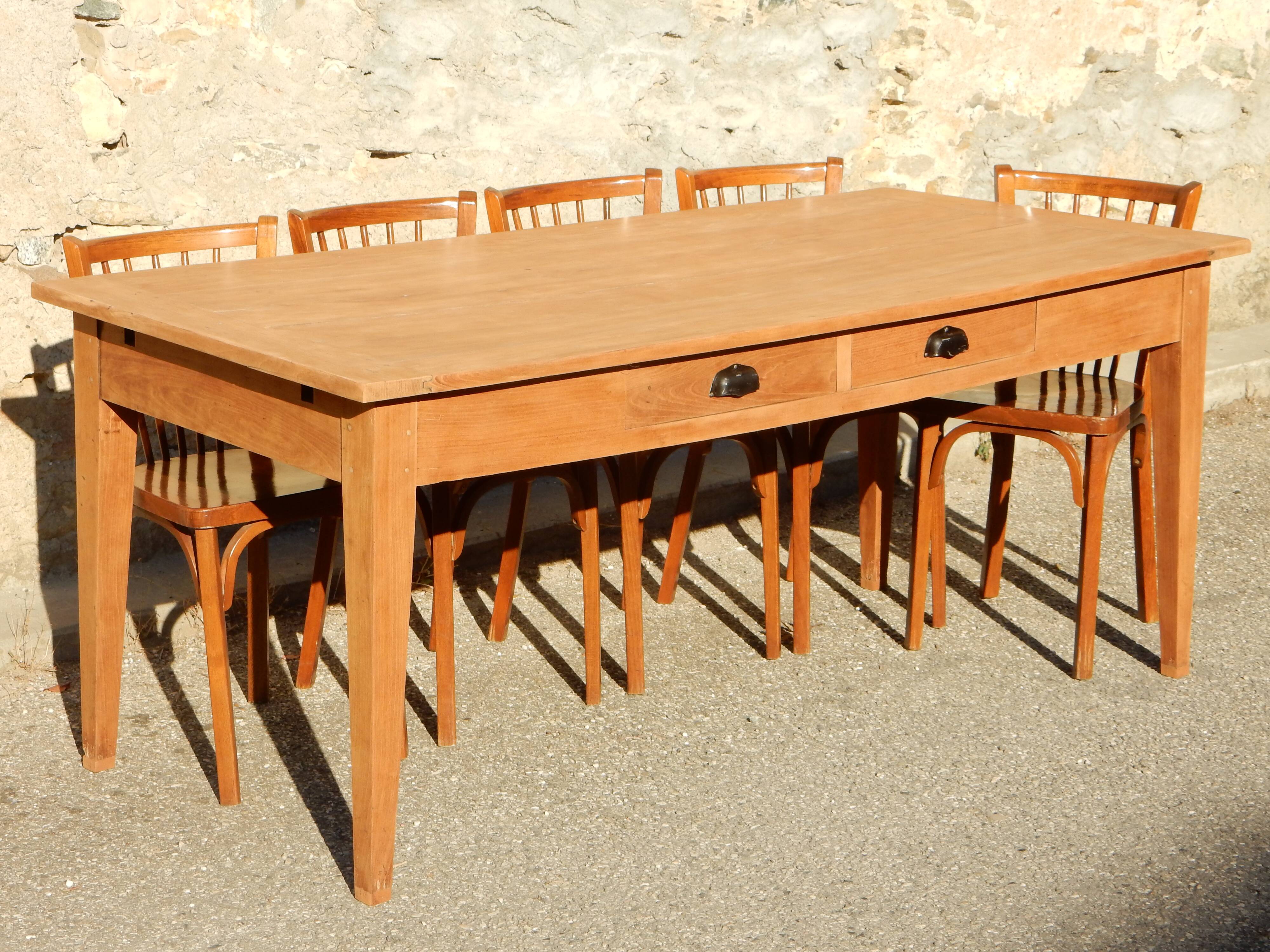 Superbe ancienne grande table de ferme en bois massif | Selency