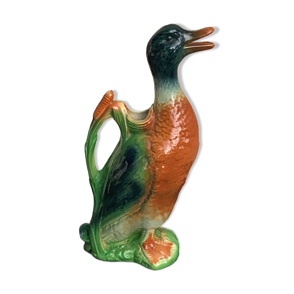 Pichet, cruche canard en barbotine, ceramique émaillée, estampillé SAINT-CLEMENT, made in France ...