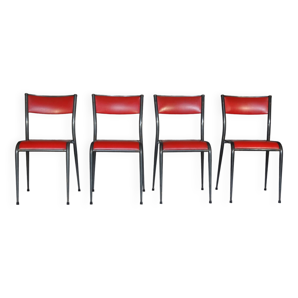 4 chaises Mullca 510 pieds fuseau et skaï d'origine. 1970 | Selency