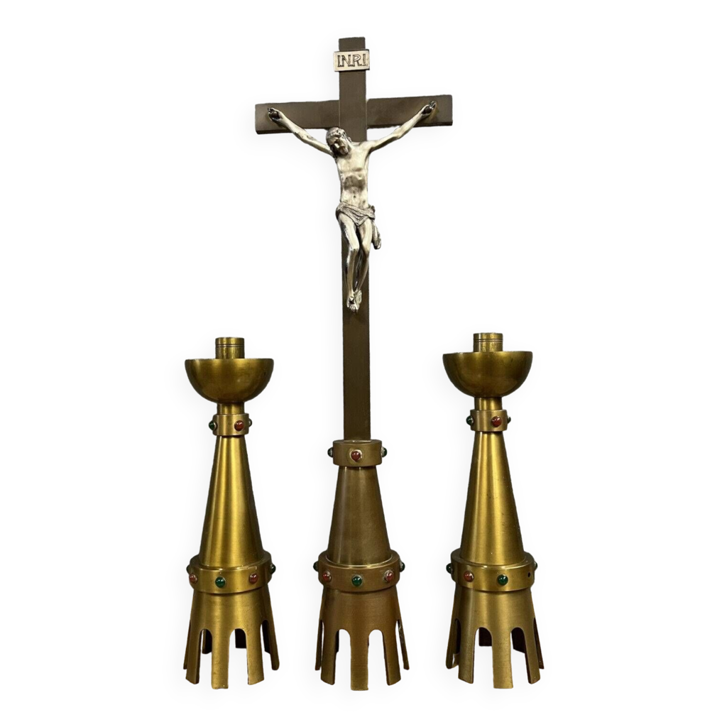 Triptyque d'autel époque Art Déco en bronze et laiton doré vers 1920 ...