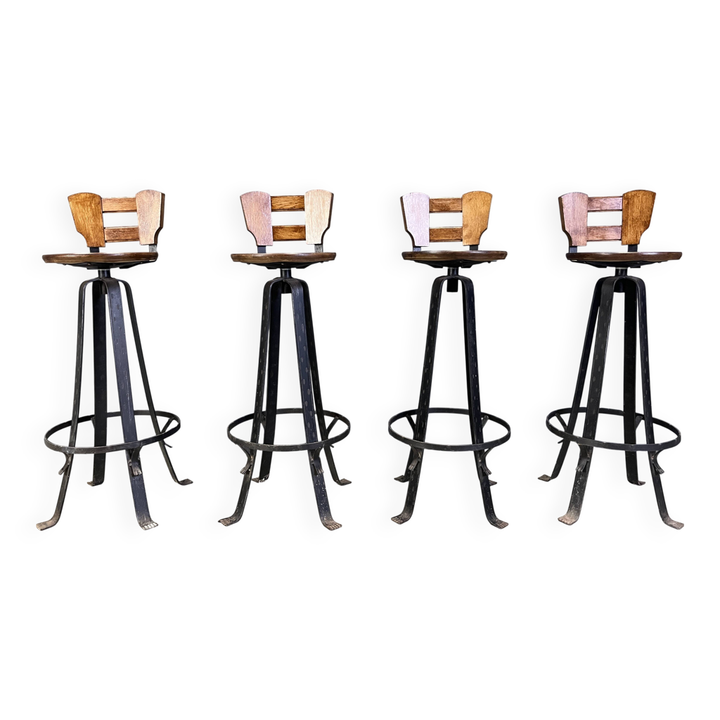 4 tabourets de bar en fer forgé, années 1970 | Selency