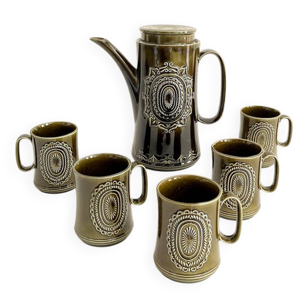 Service à café, thé, 1 verseuse et 5 tasses en porcelaine de Furnivals ...