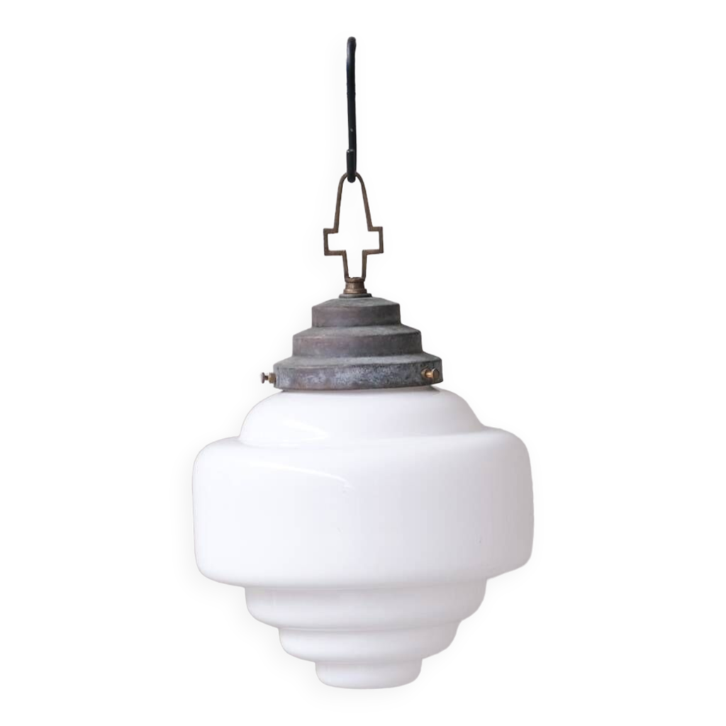 Stepped Glass Opaline Pendant Light | Selency
