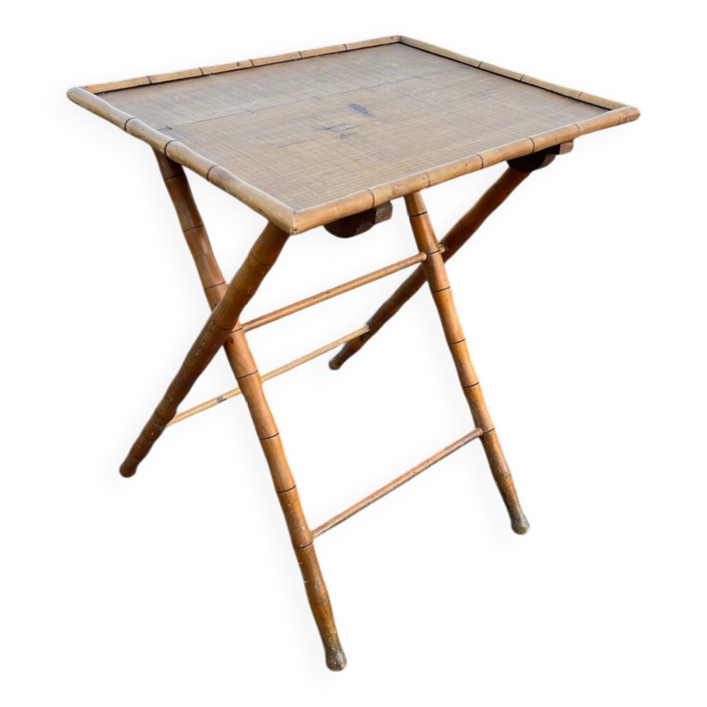 Table ancienne pliable en bois effet bambou desserte vintage | Selency