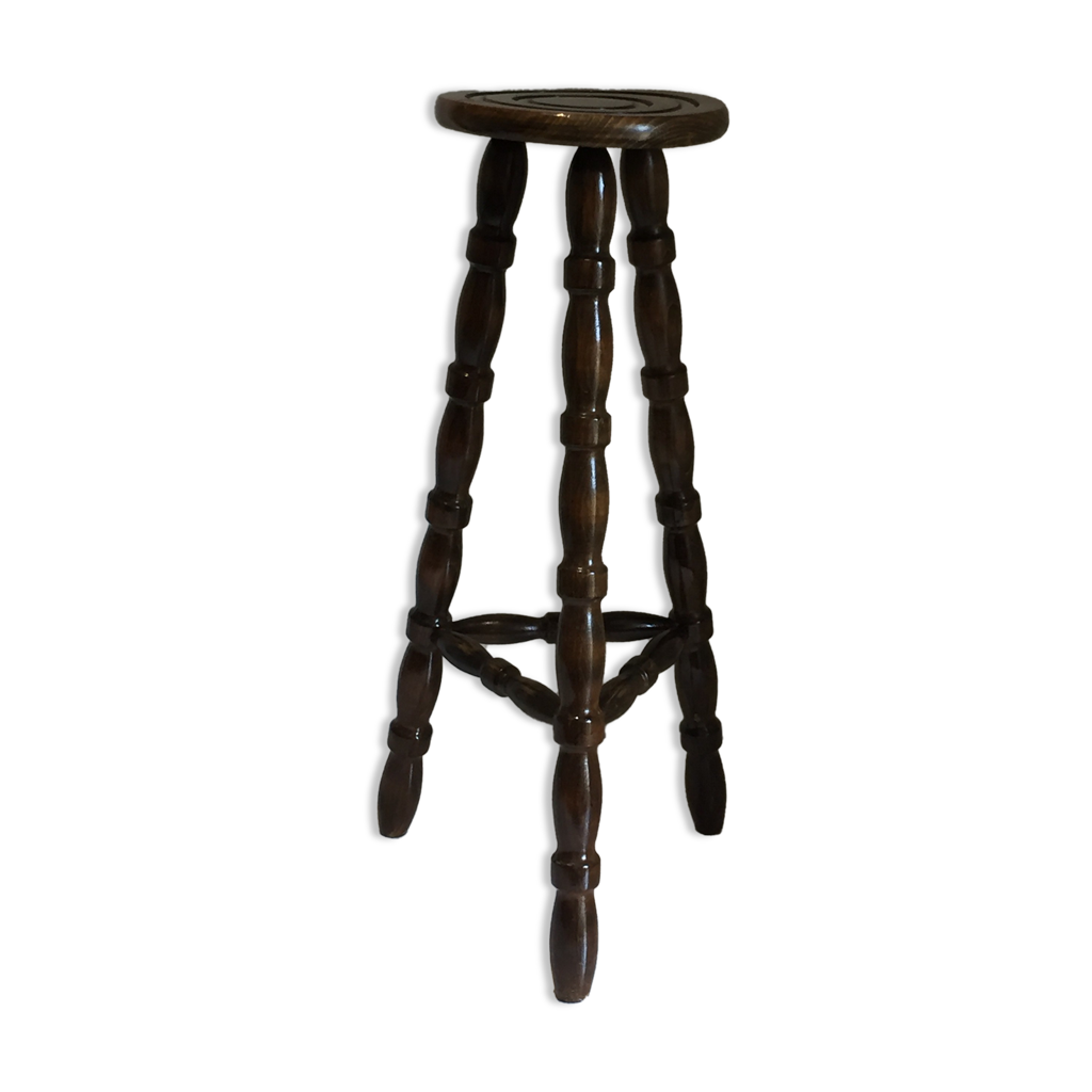 Tabouret haut tripode en bois tourné | Selency