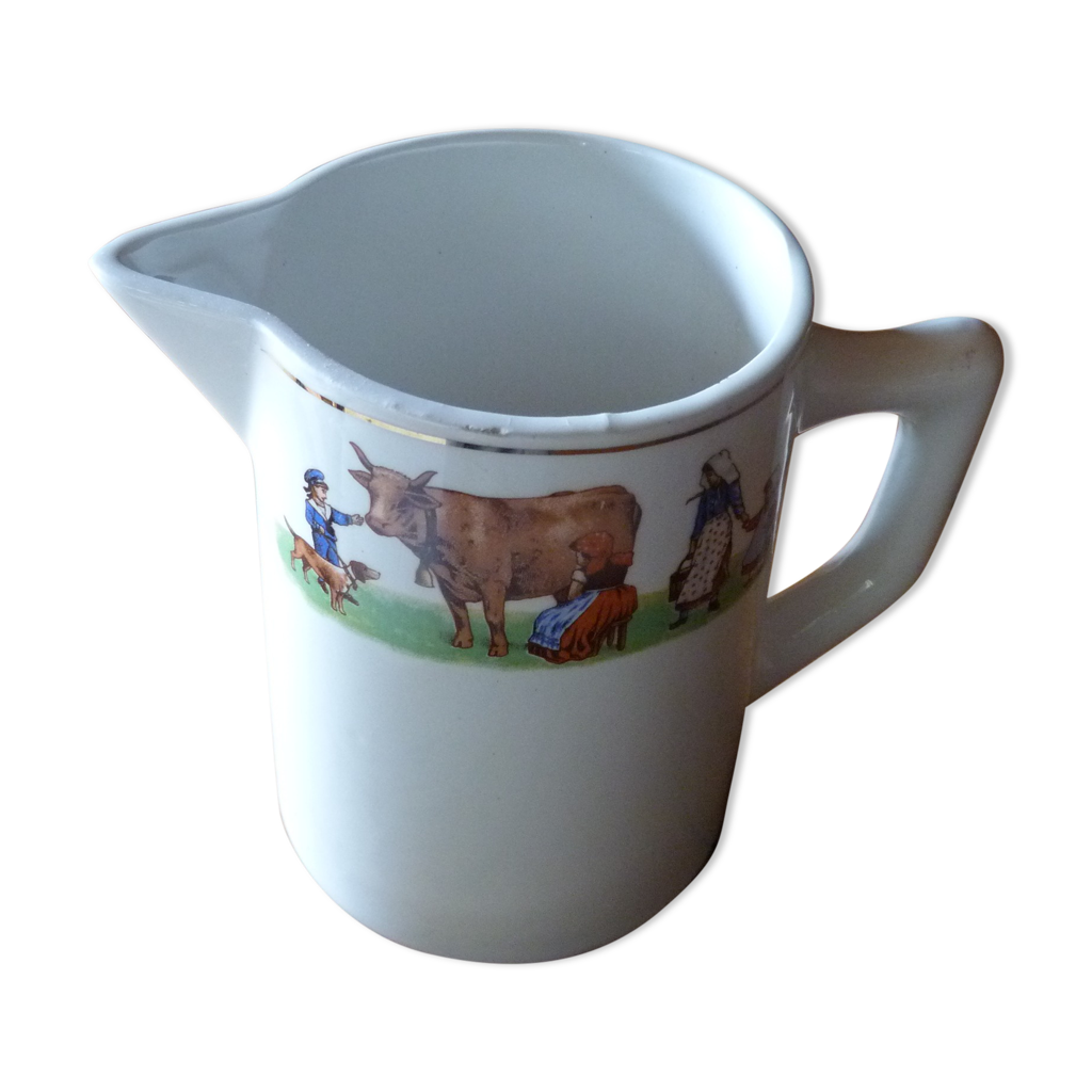 Ancien pot à lait en céramique Moulin des Loups motifs vache ferme ...