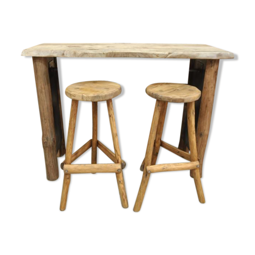 Table haute console et ces 2 tabourets en sapin 1960 | Selency