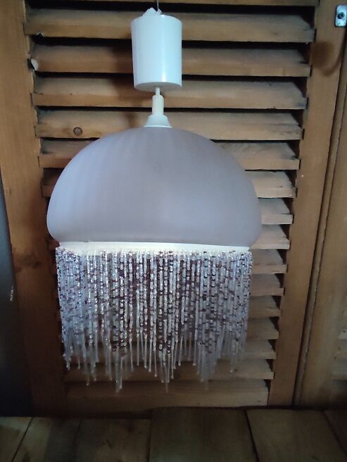 Suspension abat jour corole verre rose pâle pampilles perles dp 1122406 ...