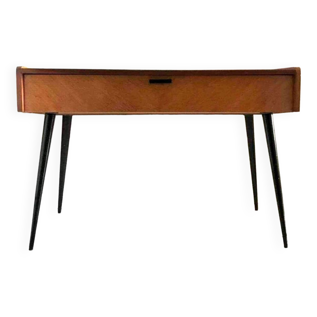 Bureau vintage pieds compas bois, meuble coiffeuse ancien, console | Selency