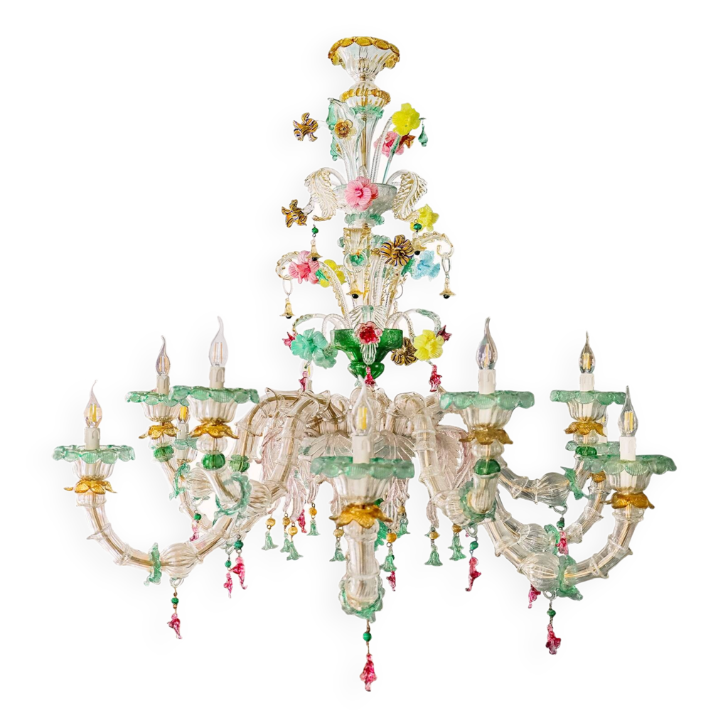 Lustre vénitien en verre de Murano vert coloré | Selency