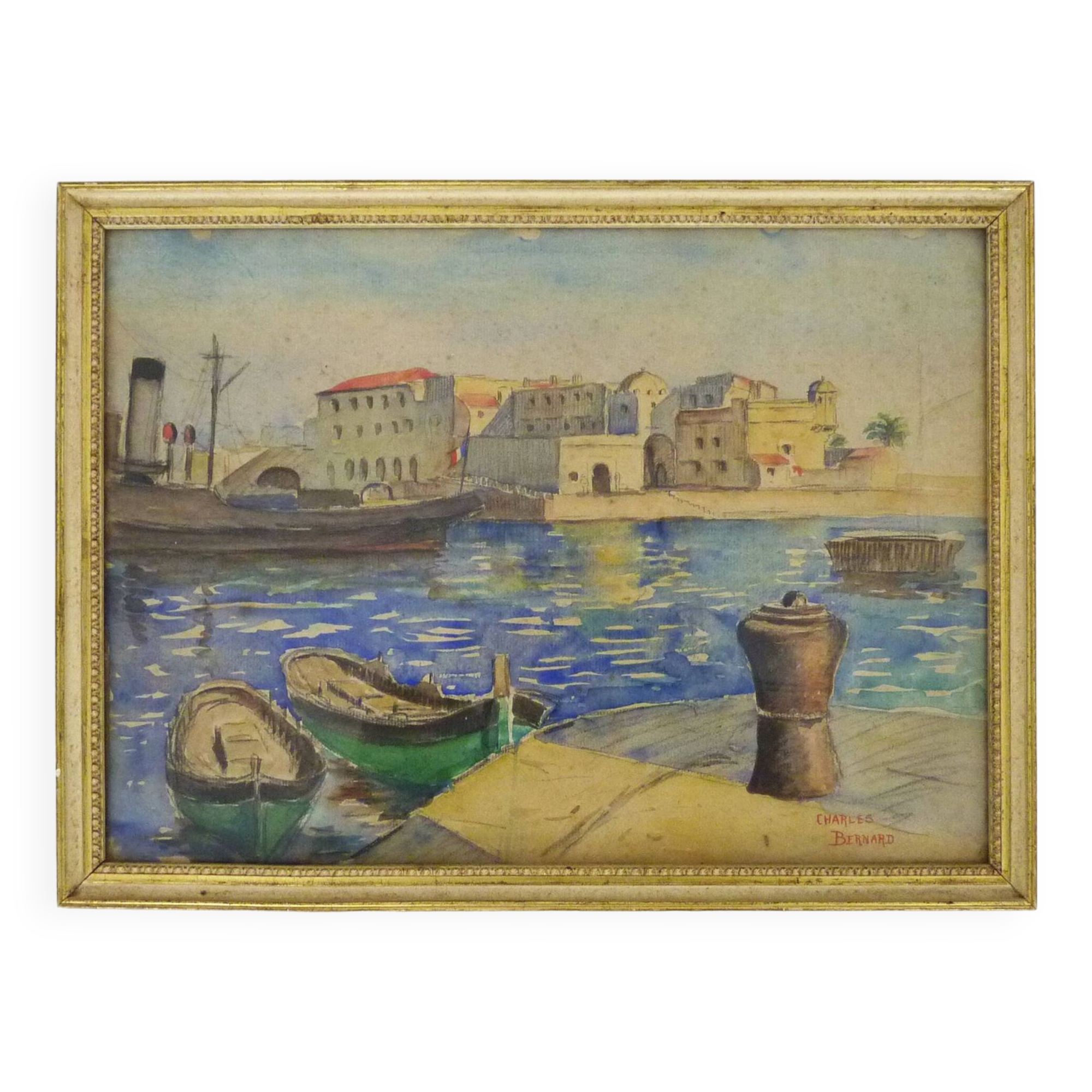 Aquarelle originale de Charles Bernard peintre Basque paysage marin ...