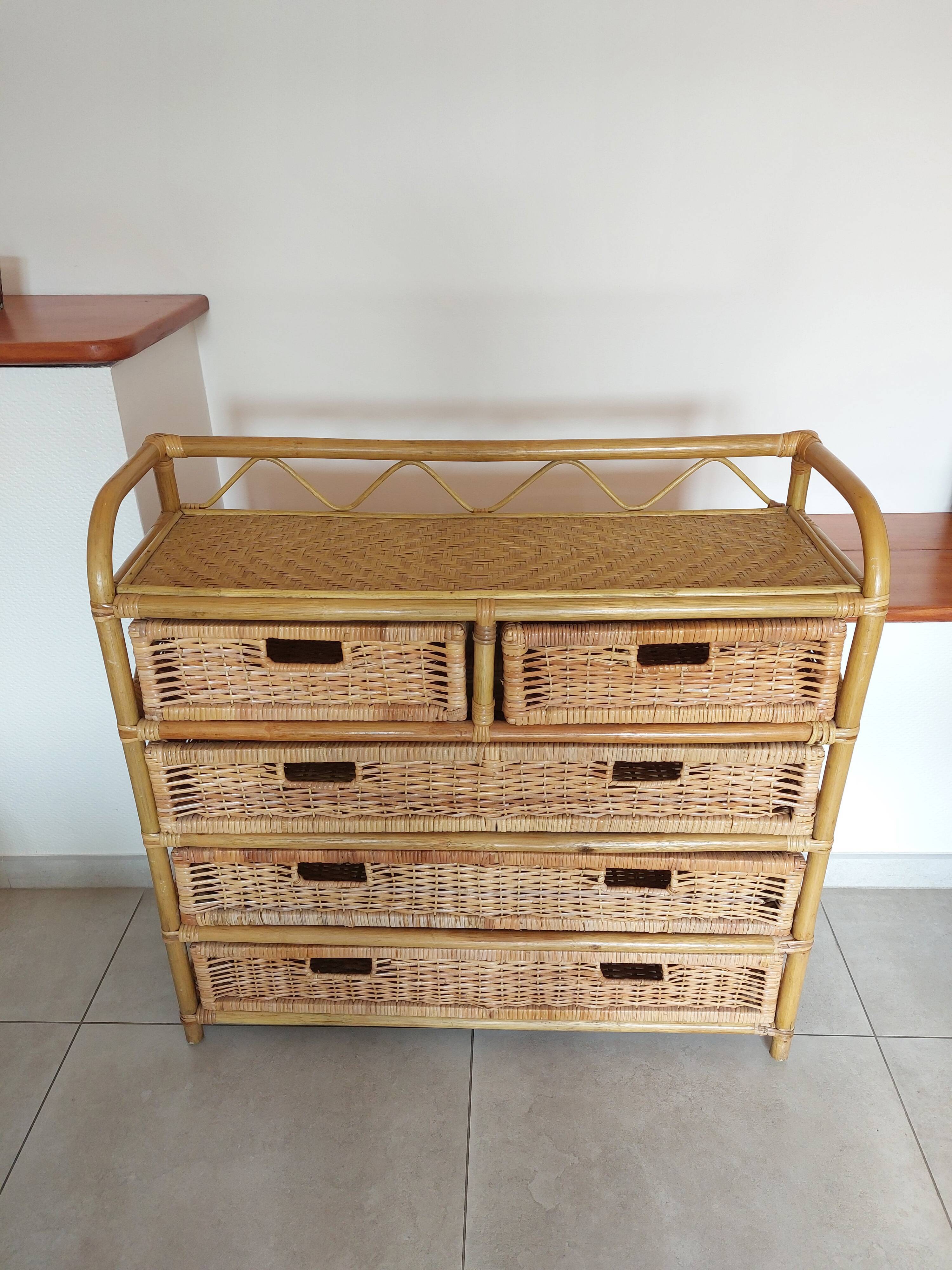 Commode en osier, cannage et bois de bambou | Selency