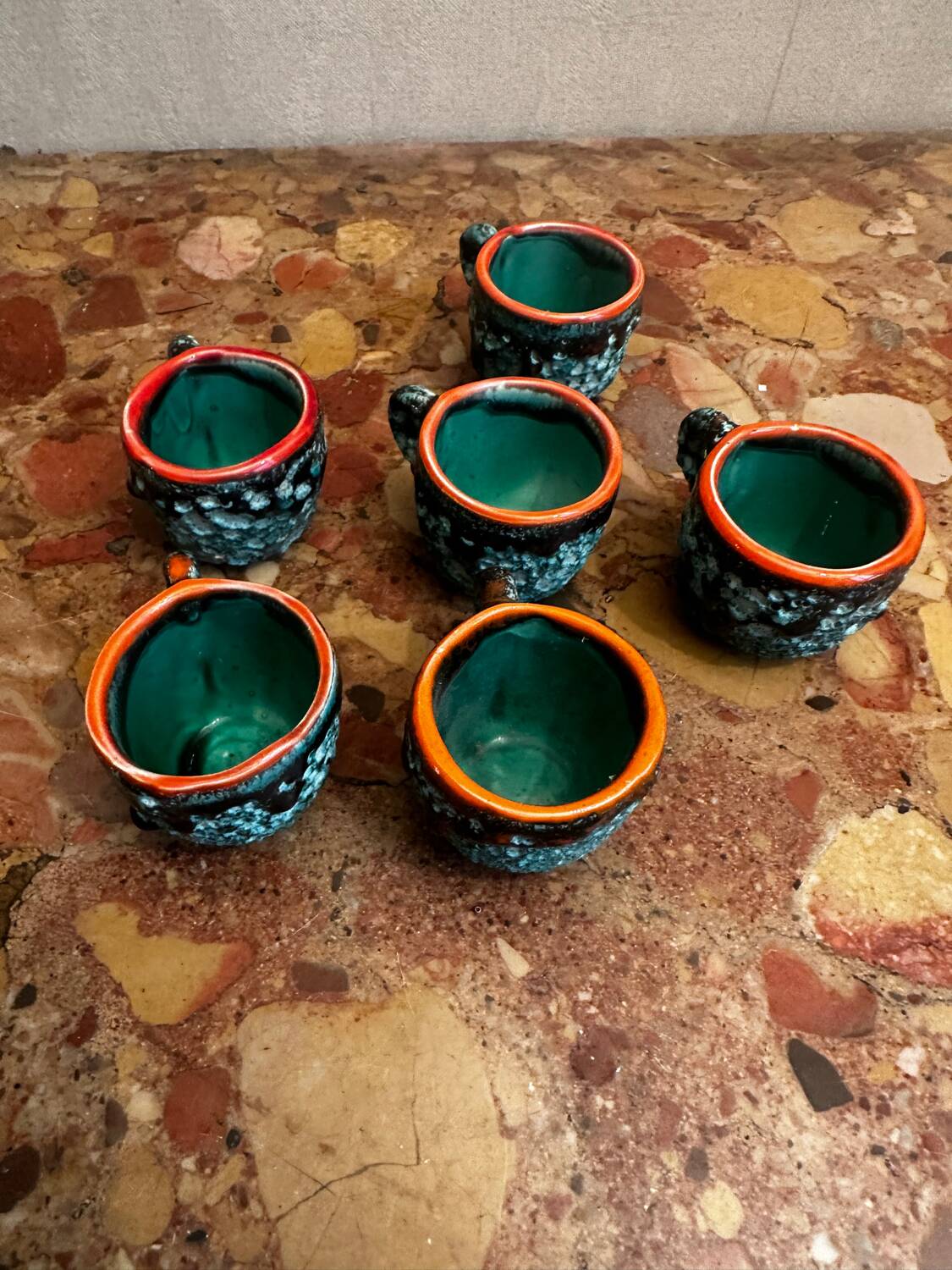 6 tasses ceramique écume des mers vert et émaillée orange | Selency