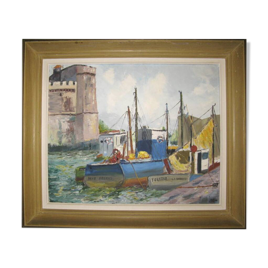 tableau huile sur toile, marine signé J. Mary, la rochelle | Selency