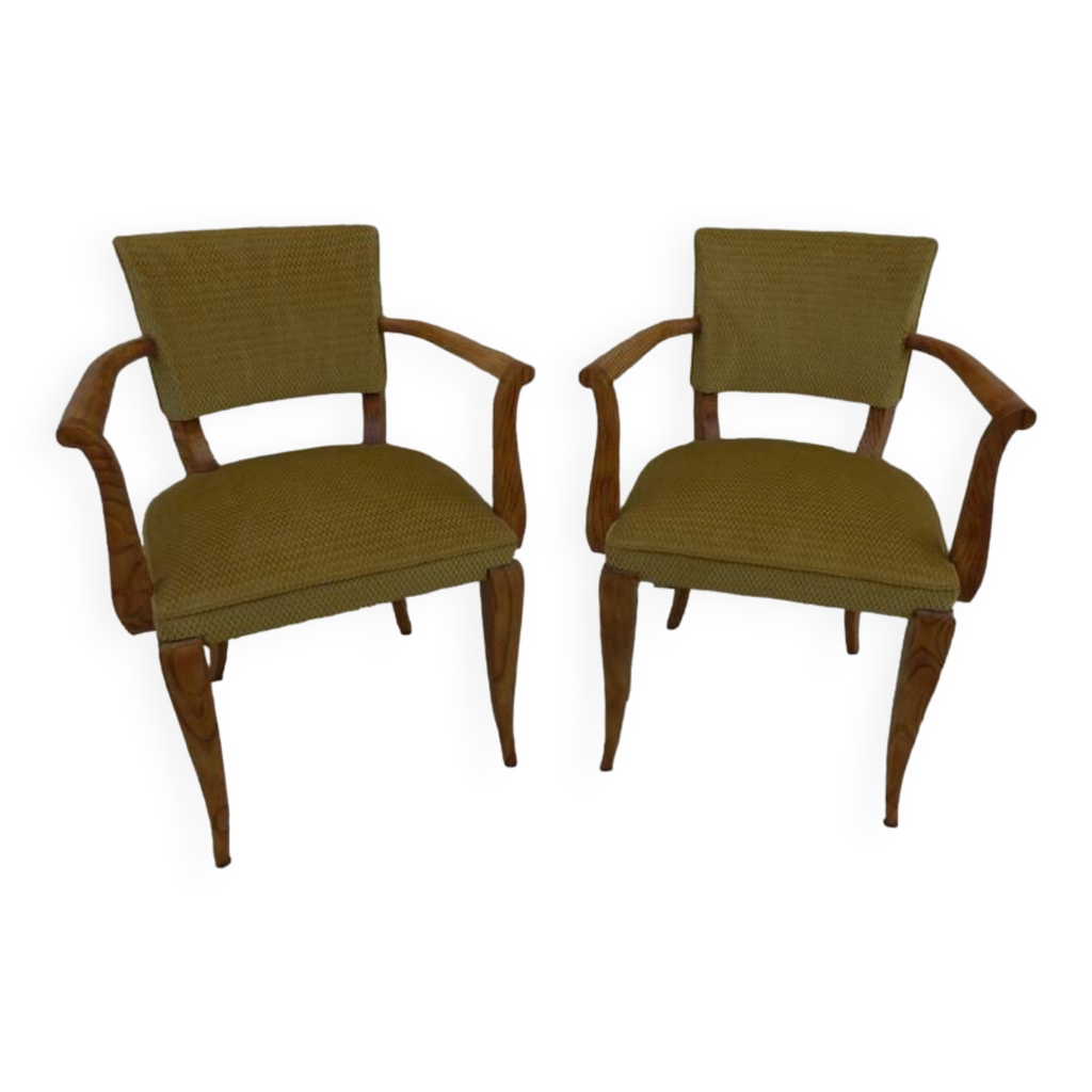 Pair of 1940s bridge armchairs in solid wood covered in original ...