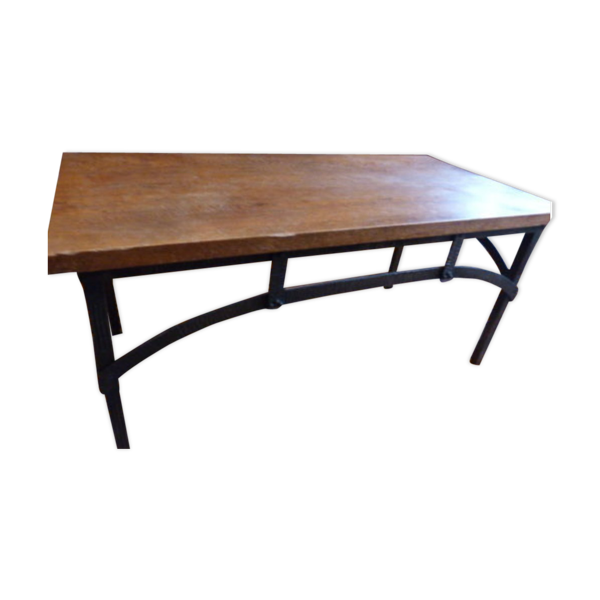 Table Basse Pied Fer Forgé Plateau Bois Chêne époque Art Déco Selency